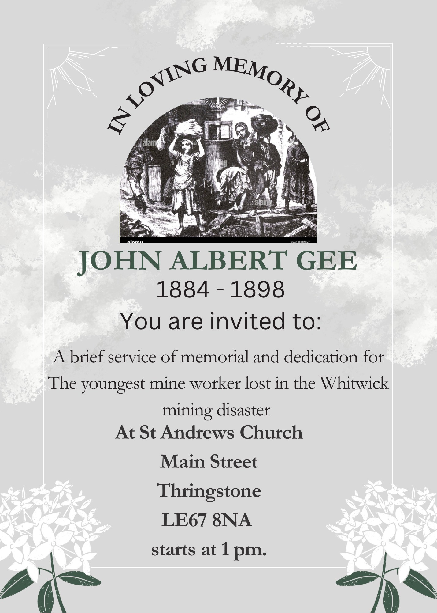 Dedication Service for John Albert Gee 1884-1898, The Youngest Miner ...